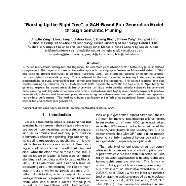 “Barking up the Right Tree”, a GAN-Based Pun Generation Model through Semantic Pruning - ACL ...