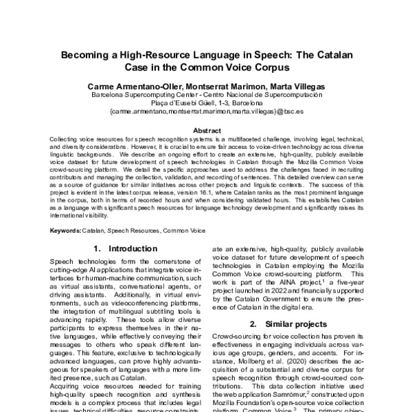 Becoming a High-Resource Language in Speech: The Catalan Case in the ...