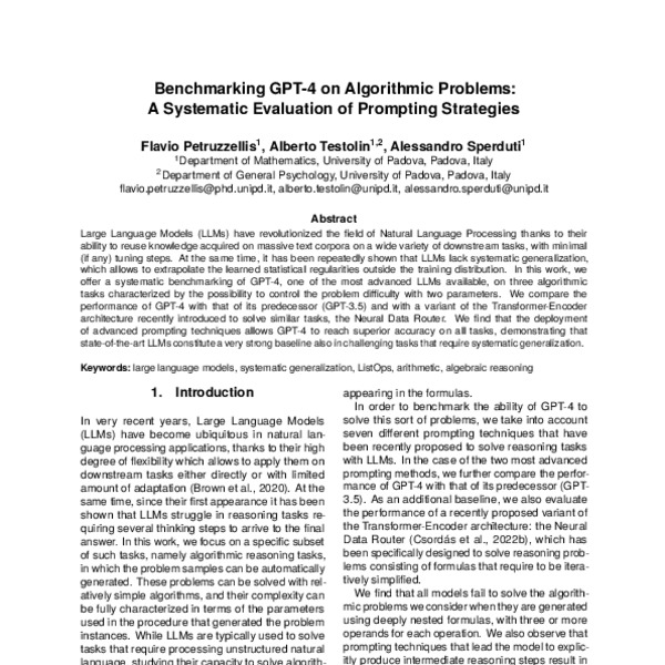 Benchmarking GPT-4 on Algorithmic Problems: A Systematic Evaluation of Prompting Strategies ...