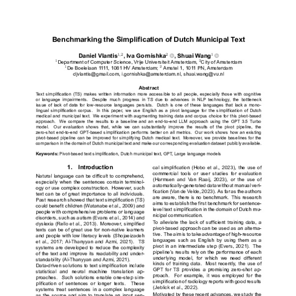 Benchmarking the Simplification of Dutch Municipal Text - ACL Anthology