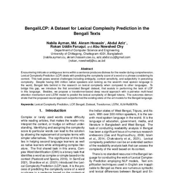 BengaliLCP: A Dataset for Lexical Complexity Prediction in the Bengali Texts - ACL Anthology