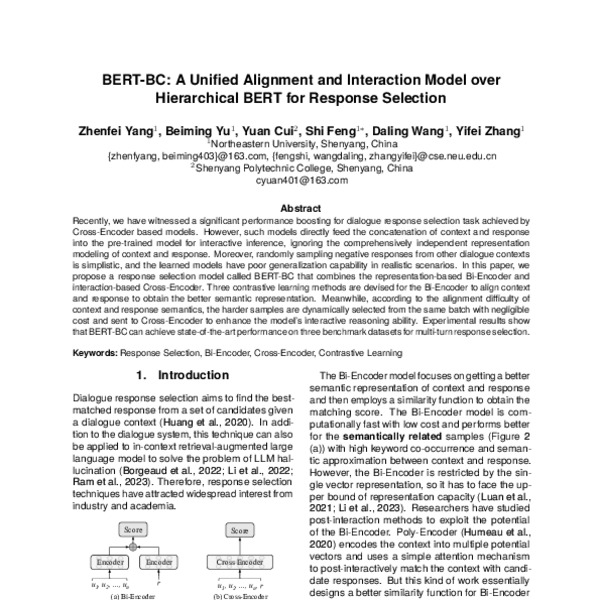 Bert Bc A Unified Alignment And Interaction Model Over Hierarchical Bert For Response Selection
