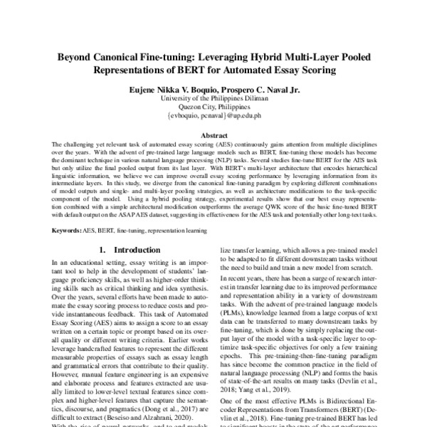 Beyond Canonical Fine-tuning: Leveraging Hybrid Multi-Layer Pooled Representations of BERT for ...