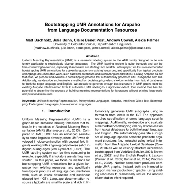 Bootstrapping UMR Annotations for Arapaho from Language Documentation Resources - ACL Anthology