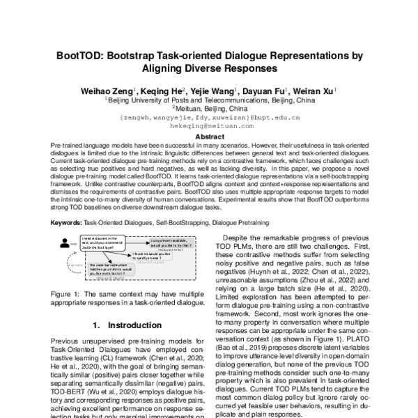 BootTOD: Bootstrap Task-oriented Dialogue Representations by Aligning Diverse Responses - ACL ...