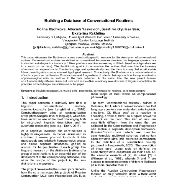 Building a Database of Conversational Routines - ACL Anthology