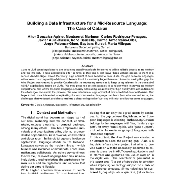 Building a Data Infrastructure for a Mid-Resource Language: The Case of Catalan - ACL Anthology