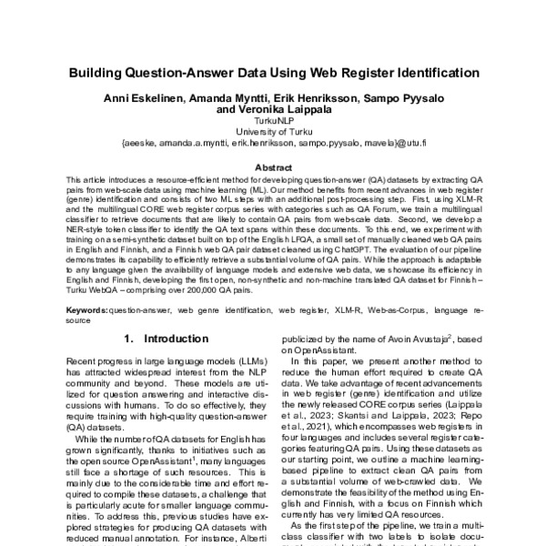 Building Question-Answer Data Using Web Register Identification - ACL ...