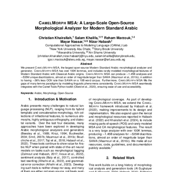 Camel Morph MSA: A Large-Scale Open-Source Morphological Analyzer for Modern Standard Arabic ...