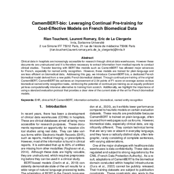 CamemBERT-bio: Leveraging Continual Pre-training for Cost-Effective ...