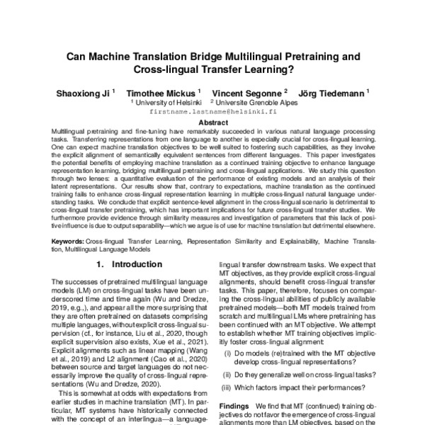 Can Machine Translation Bridge Multilingual Pretraining and Cross ...