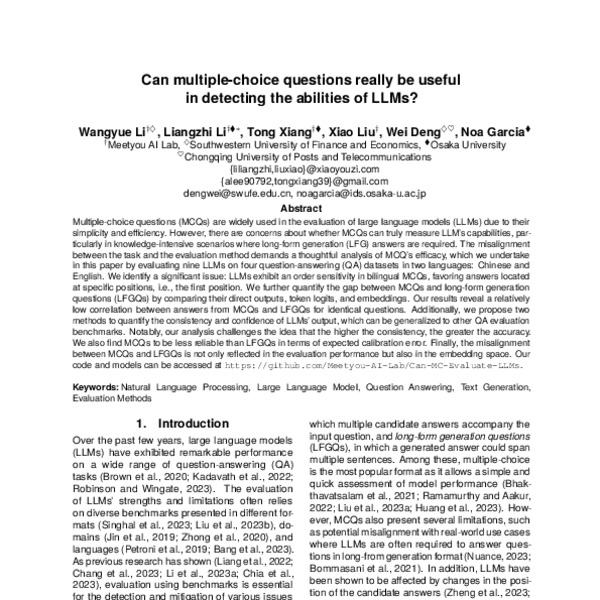 Can Multiple-choice Questions Really Be Useful in Detecting the Abilities of LLMs? - ACL Anthology