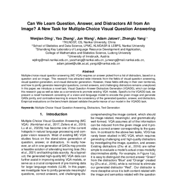Can We Learn Question, Answer, and Distractors All from an Image? A New Task for Multiple-choice ...