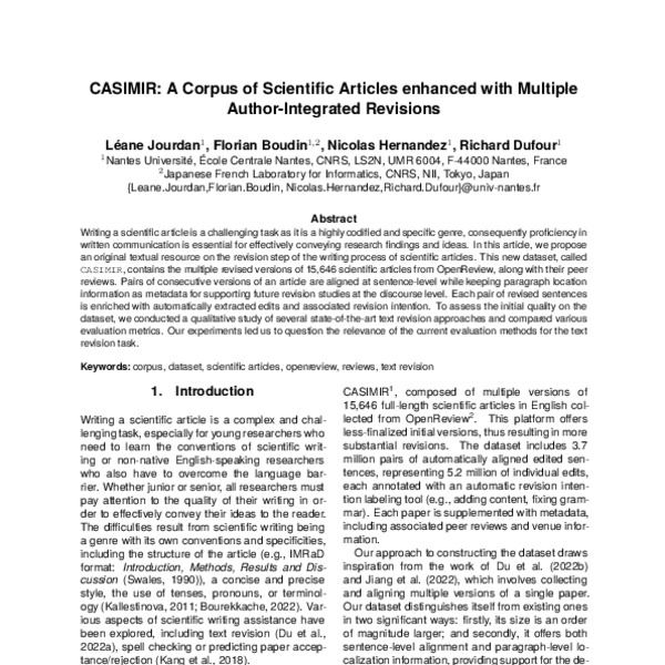 CASIMIR: A Corpus of Scientific Articles Enhanced with Multiple Author-Integrated Revisions ...