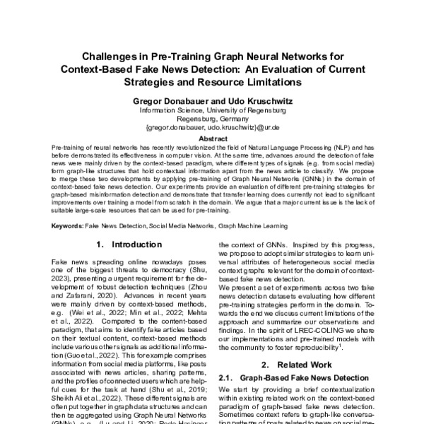 Challenges in Pre-Training Graph Neural Networks for Context-Based Fake News Detection: An ...