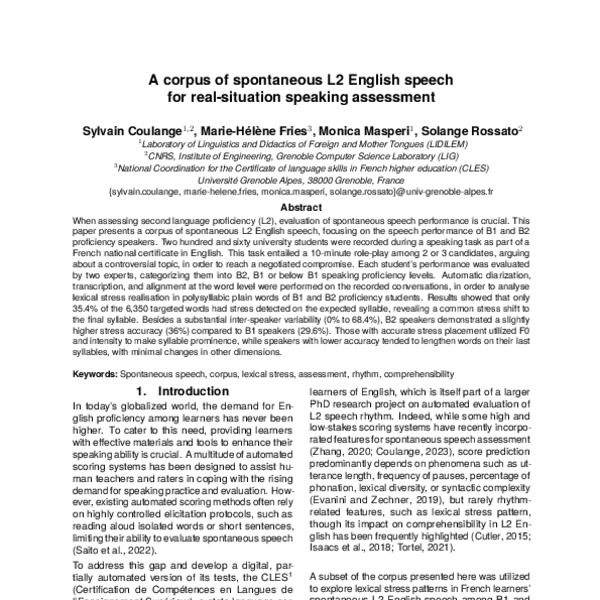 A Corpus of Spontaneous L2 English Speech for Real-situation Speaking Assessment - ACL Anthology
