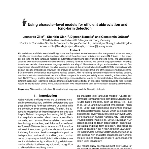 Using character-level models for efficient abbreviation and long-form detection - ACL Anthology