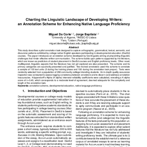 Charting the Linguistic Landscape of Developing Writers: An Annotation Scheme for Enhancing ...