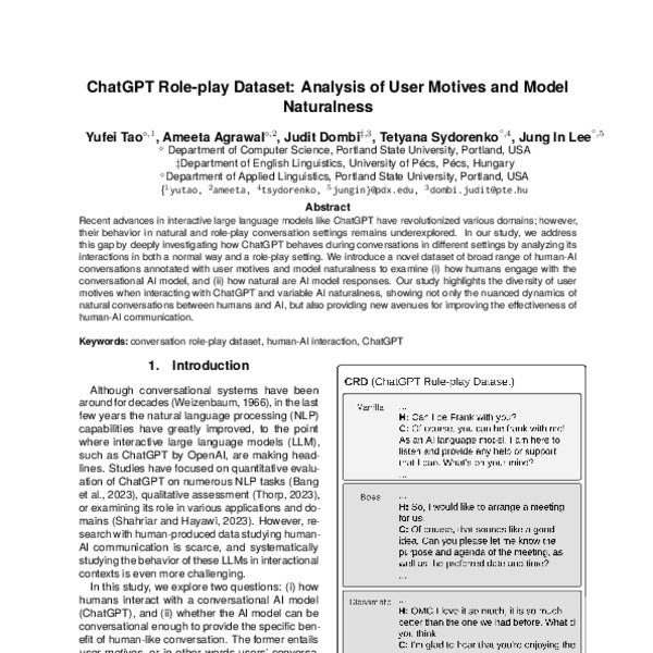 ChatGPT Role-play Dataset: Analysis of User Motives and Model Naturalness - ACL Anthology