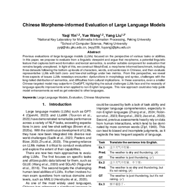 Chinese Morpheme-informed Evaluation of Large Language Models - ACL ...