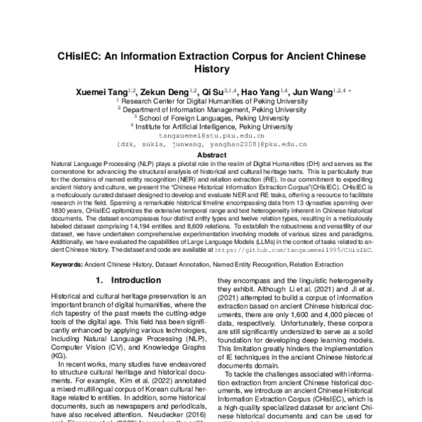 CHisIEC: An Information Extraction Corpus for Ancient Chinese History - ACL Anthology