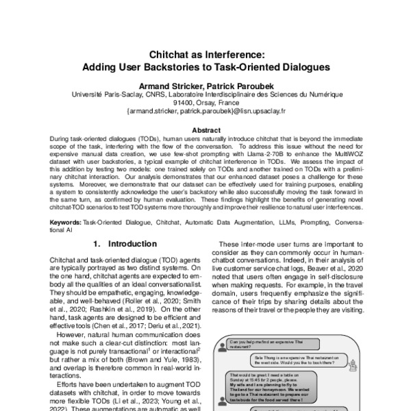 Chitchat as Interference: Adding User Backstories to Task-Oriented Dialogues - ACL Anthology
