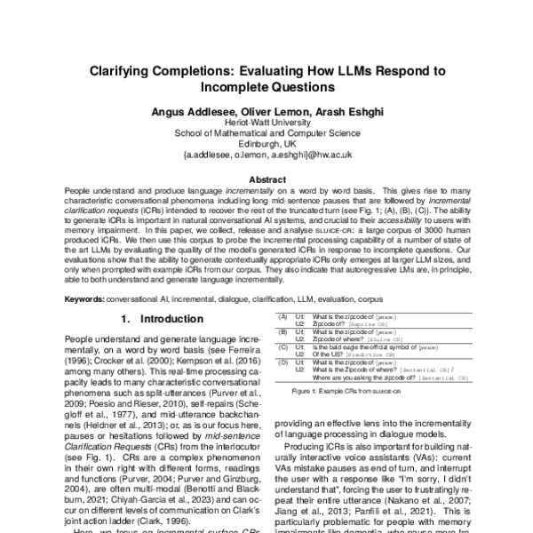 Clarifying Completions: Evaluating How LLMs Respond to Incomplete ...