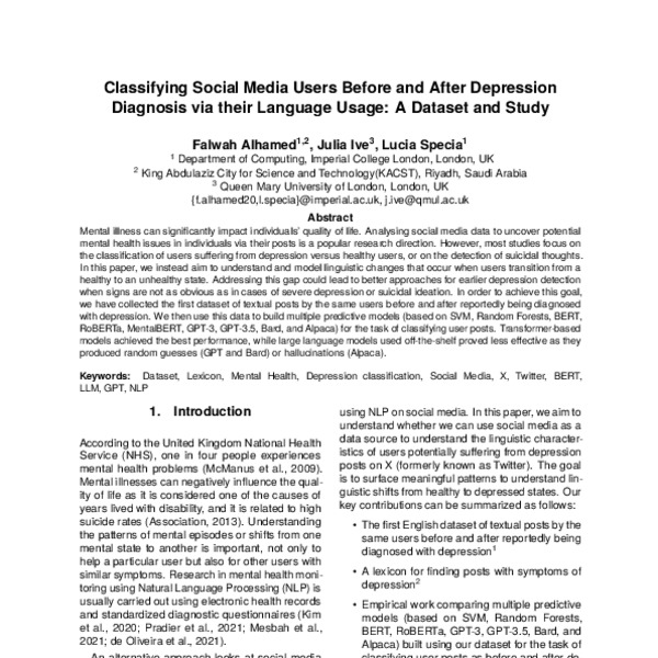 Classifying Social Media Users before and after Depression Diagnosis via Their Language Usage: A ...