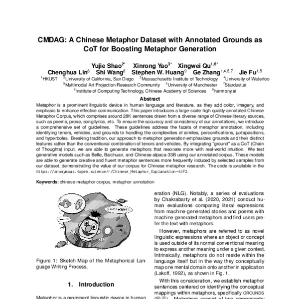 CMDAG: A Chinese Metaphor Dataset with Annotated Grounds as CoT for Boosting Metaphor Generation ...