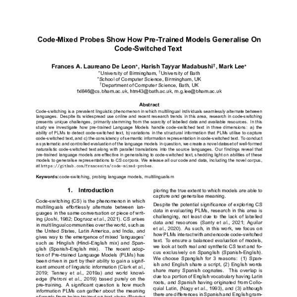 Code-Mixed Probes Show How Pre-Trained Models Generalise on Code-Switched Text - ACL Anthology
