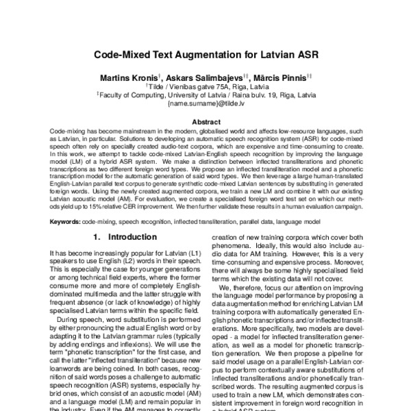 Code-Mixed Text Augmentation for Latvian ASR - ACL Anthology