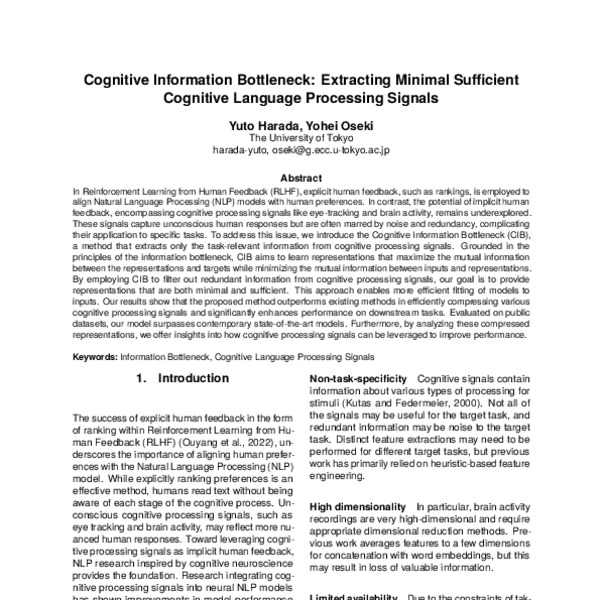 Cognitive Information Bottleneck: Extracting Minimal Sufficient Cognitive Language Processing ...