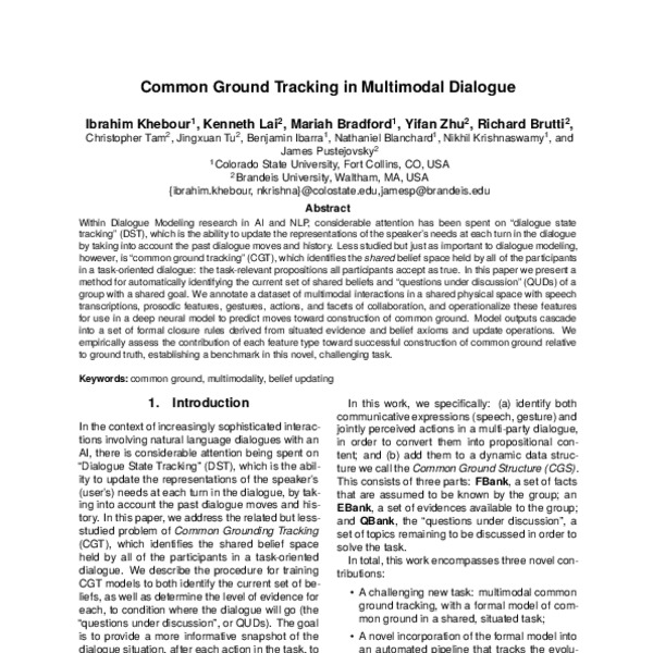 Common Ground Tracking in Multimodal Dialogue - ACL Anthology
