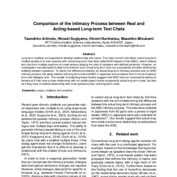 Comparison of the Intimacy Process between Real and Acting-based Long ...
