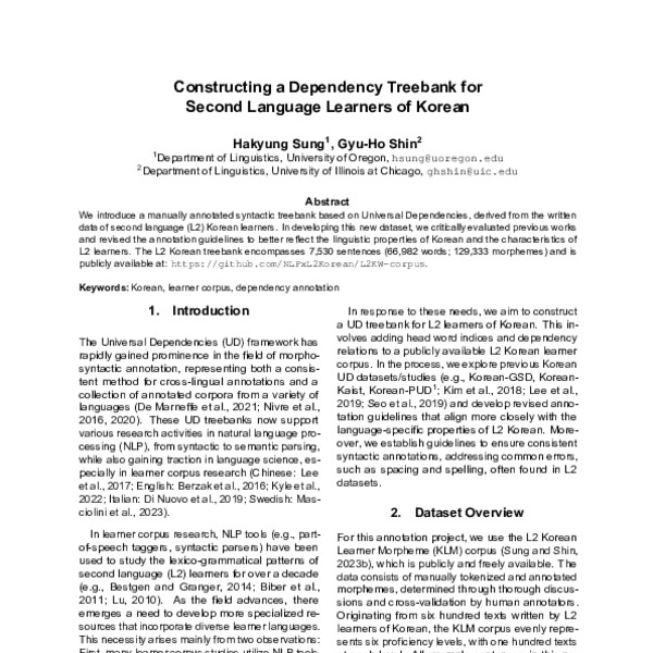 Constructing A Dependency Treebank For Second Language Learners Of