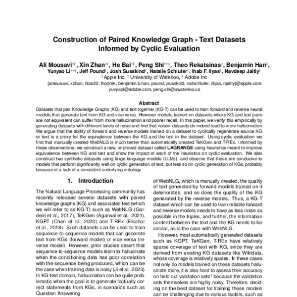 Construction of Paired Knowledge Graph - Text Datasets Informed by ...