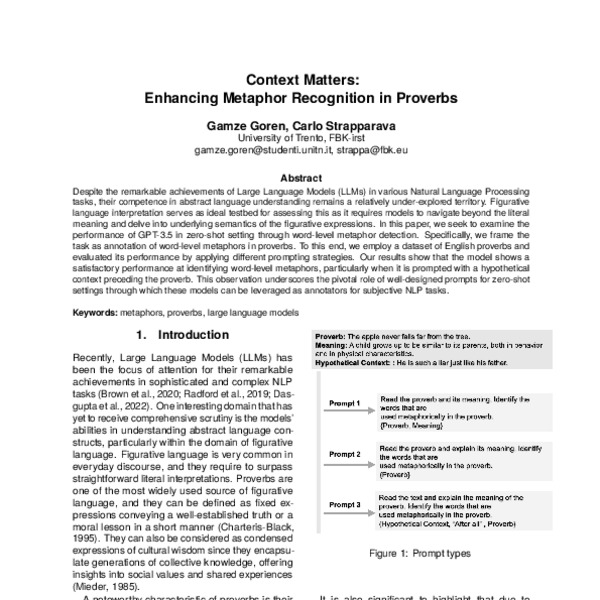 Context Matters: Enhancing Metaphor Recognition in Proverbs - ACL Anthology