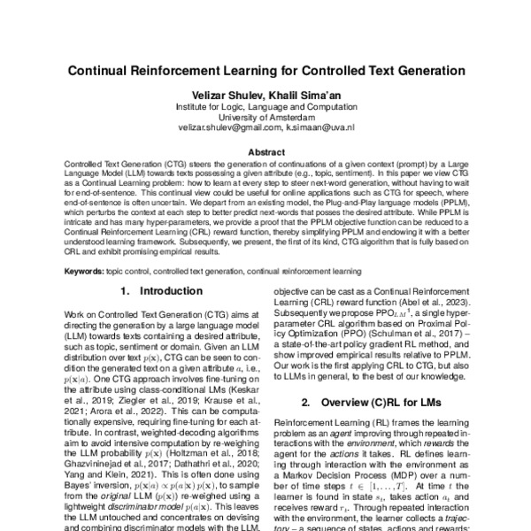 Continual Reinforcement Learning for Controlled Text Generation - ACL Anthology