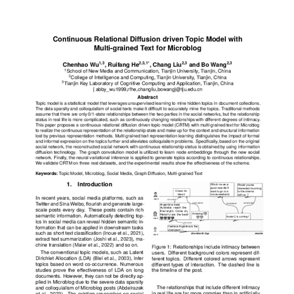 Continuous Relational Diffusion Driven Topic Model With Multi Grained Text For Microblog Acl