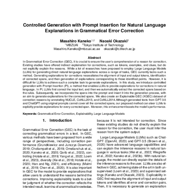 Controlled Generation with Prompt Insertion for Natural Language Explanations in Grammatical ...