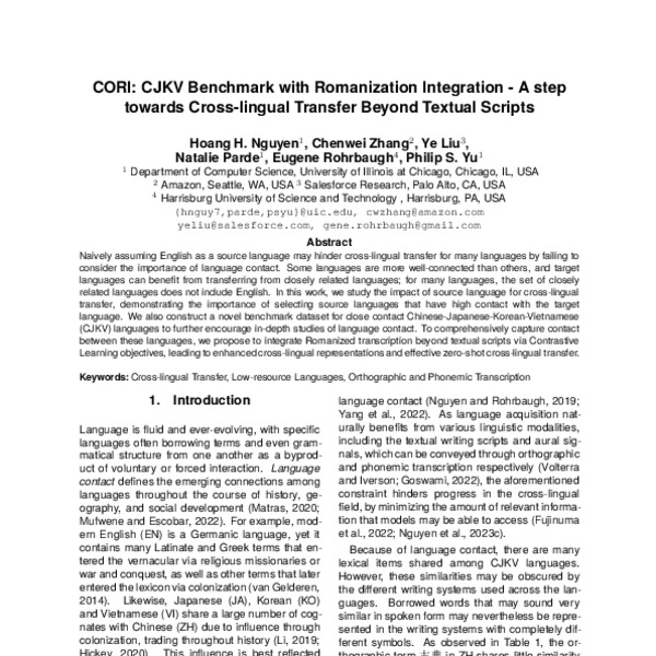CORI: CJKV Benchmark with Romanization Integration - a Step towards Cross-lingual Transfer ...