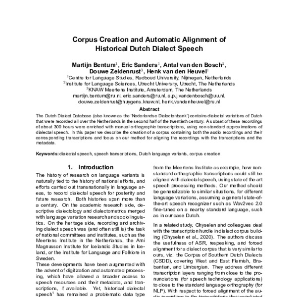 Corpus Creation and Automatic Alignment of Historical Dutch Dialect Speech - ACL Anthology