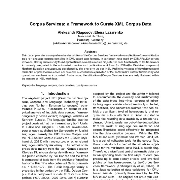 Corpus Services: A Framework to Curate XML Corpus Data - ACL Anthology