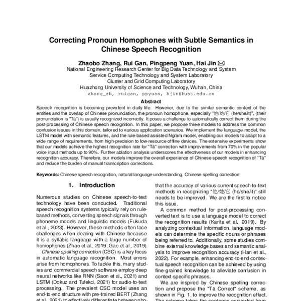 Correcting Pronoun Homophones with Subtle Semantics in Chinese Speech ...