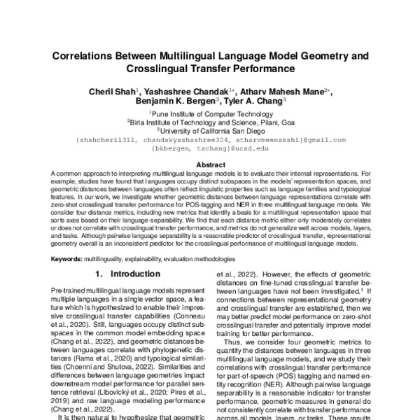 Correlations between Multilingual Language Model Geometry and ...