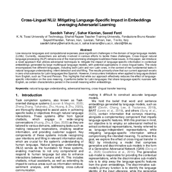 Cross-Lingual NLU: Mitigating Language-Specific Impact in Embeddings Leveraging Adversarial ...