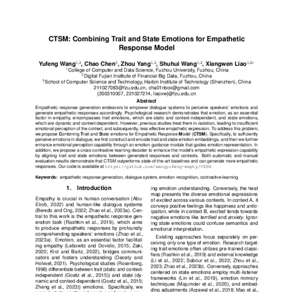 CTSM: Combining Trait and State Emotions for Empathetic Response Model ...