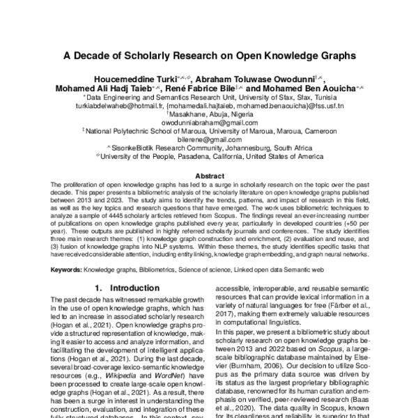 A Decade of Scholarly Research on Open Knowledge Graphs - ACL Anthology