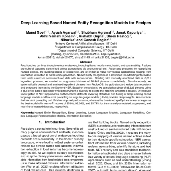 Deep Learning Based Named Entity Recognition Models for Recipes - ACL Anthology