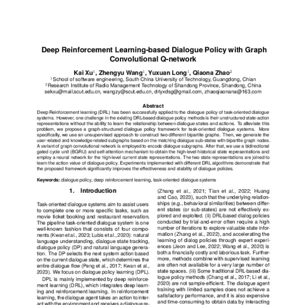Deep Reinforcement Learning-based Dialogue Policy with Graph Convolutional Q-network - ACL Anthology